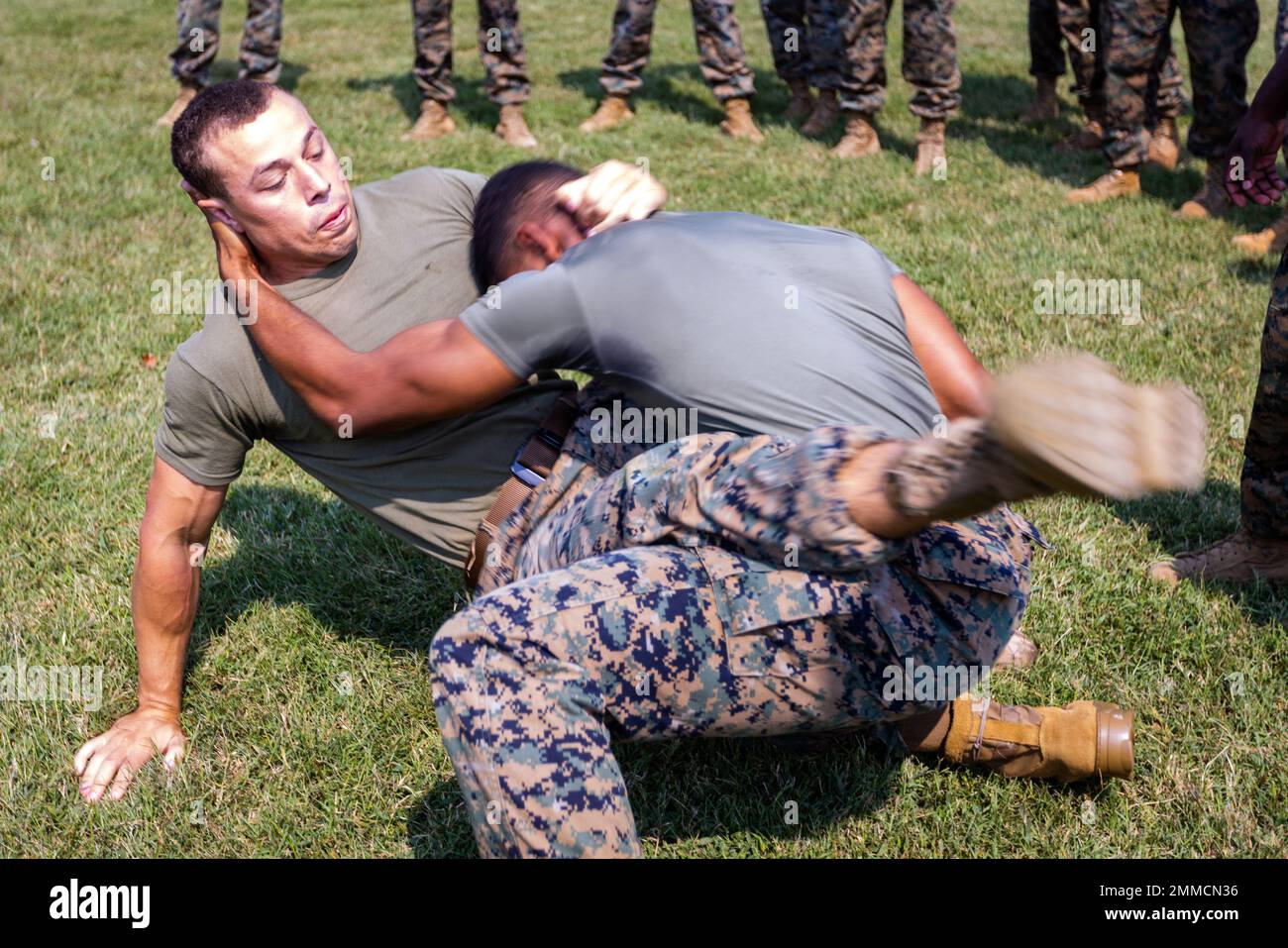 U.S. Marine Corps Sgt. Detrique Mines grapples during a Security ...