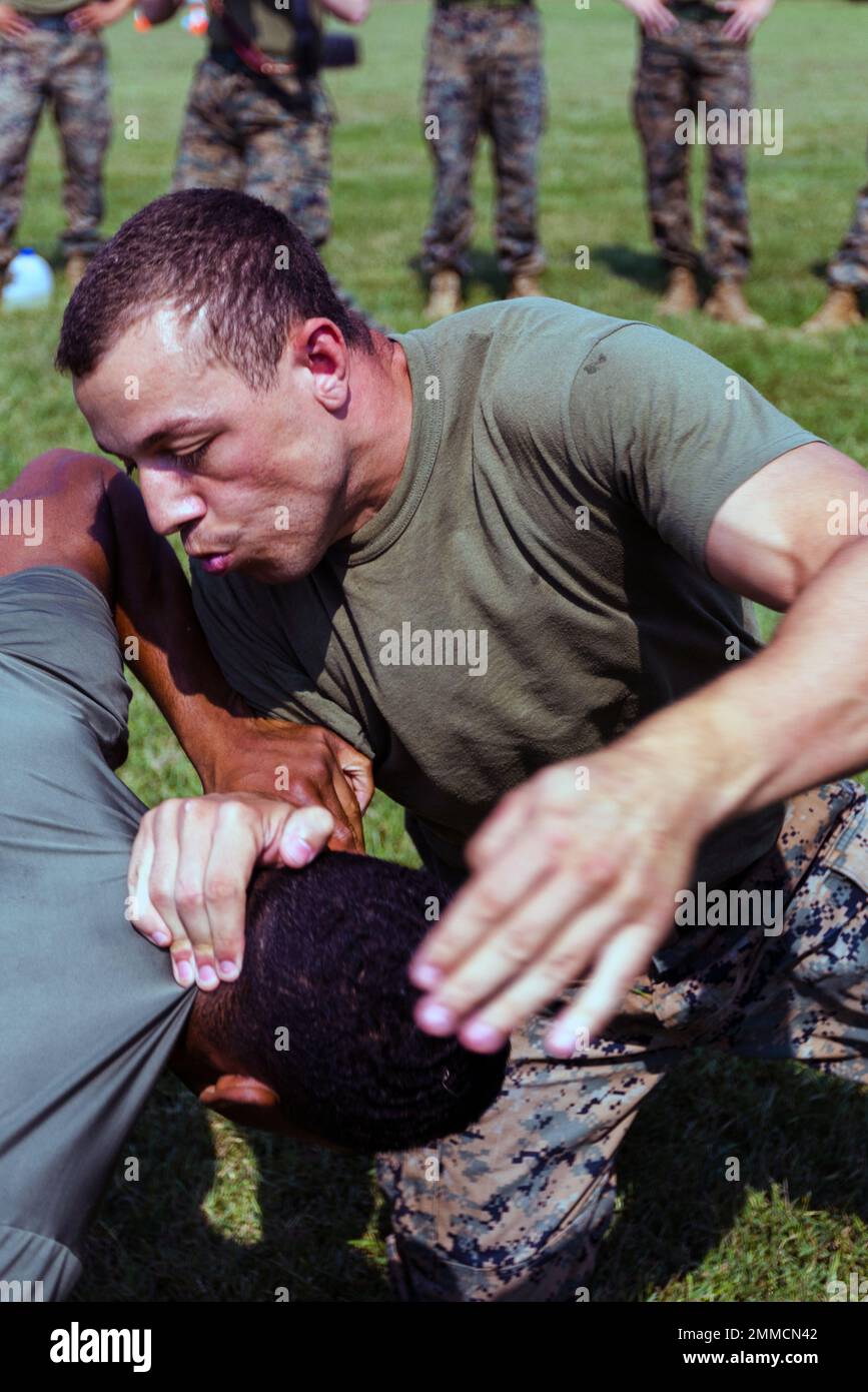 U.S. Marine Corps Sgt. Detrique Mines grapples during a Security ...