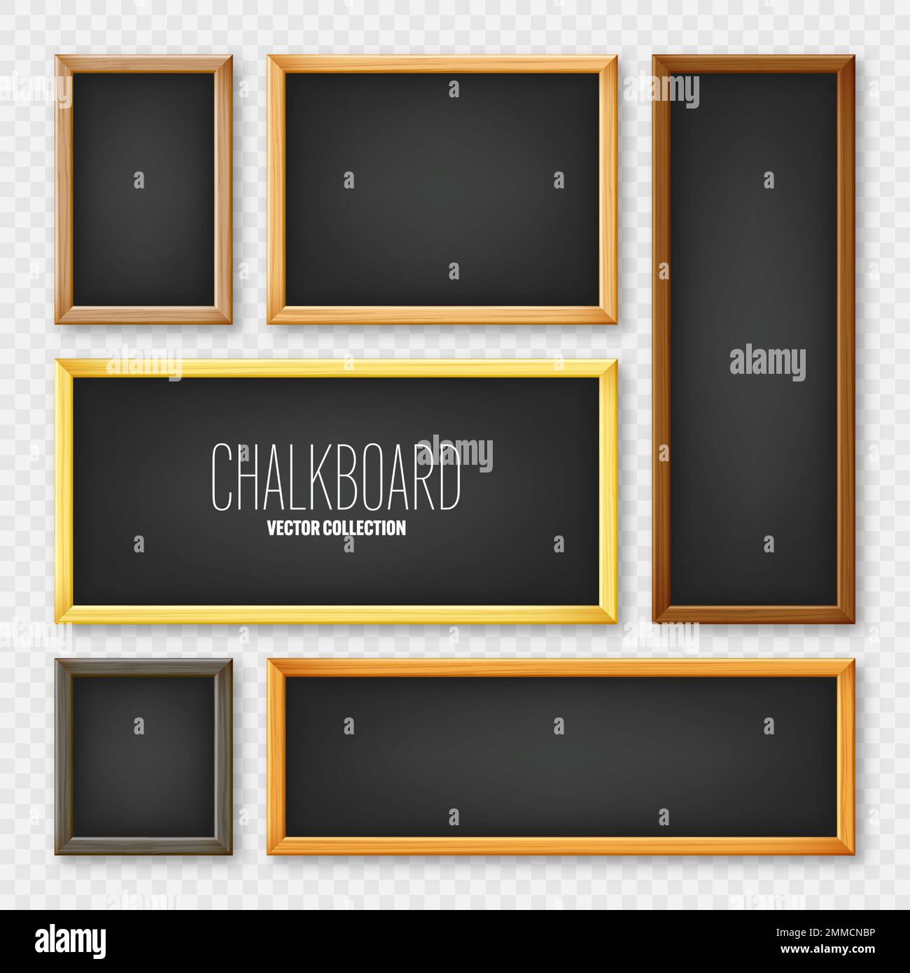 Realistic various chalkboards in a wooden frame. Black restaurant menu ...