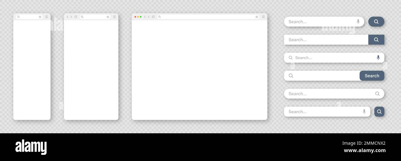 Blank internet browser window with various search bar templates. Web ...