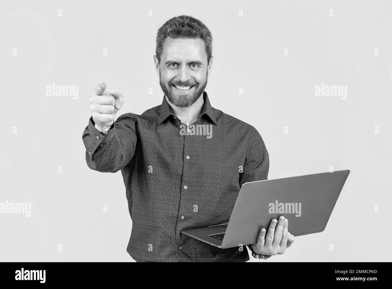 happy programmer man use pc. entrepreneur or manager. agile business Stock Photo - Alamy