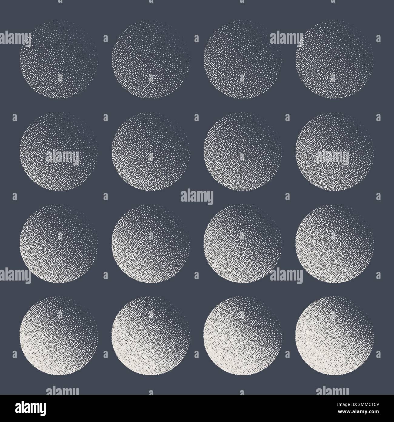 Round shaped dotted objects, stipple elements. Fading gradient ...