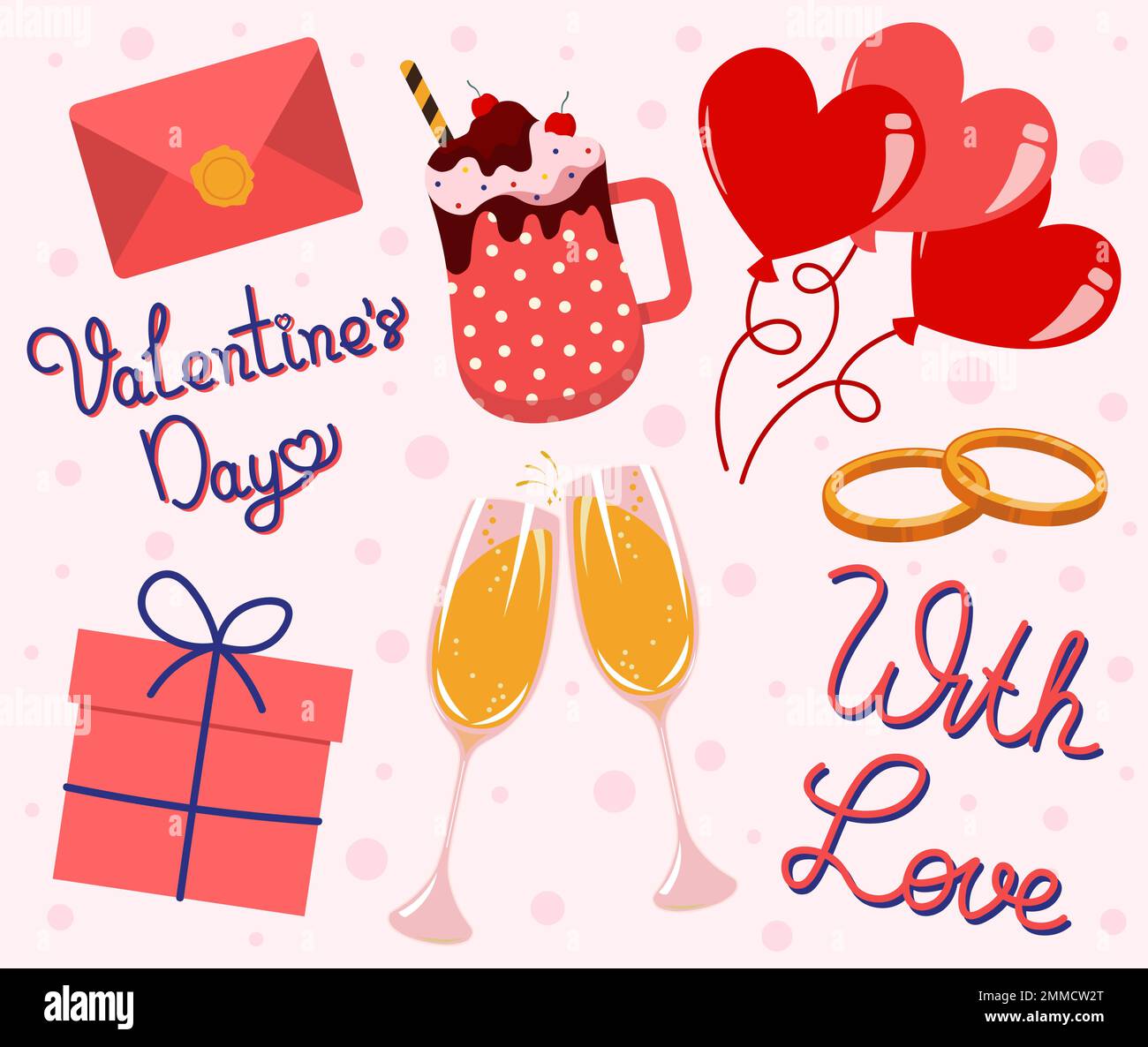 Collection Of Design Elements For Valentines Day Decoration Vector ...
