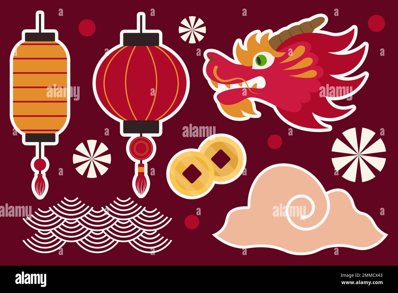 Set For Chinese New Year Or Traditional Celebration Design Vector ...