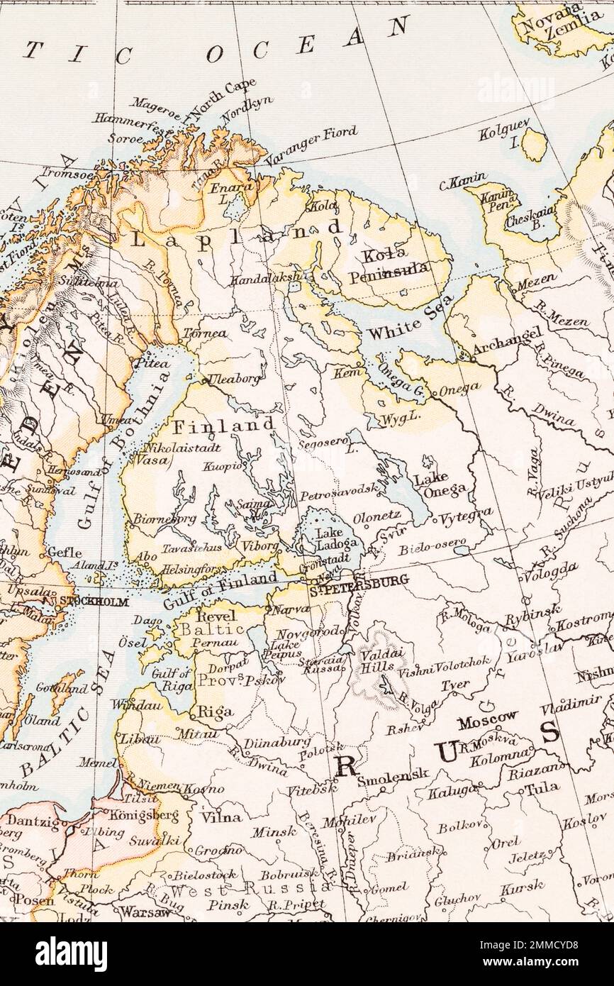 c. 1900 Atlas map of Finland and surrounding Baltic states. For Finland ...