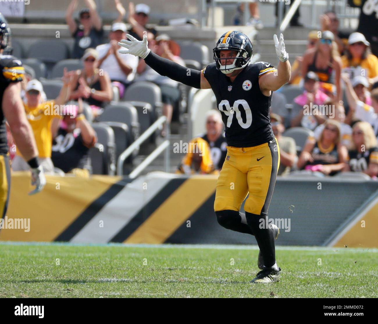 Pittsburgh Steelers linebacker T.J. Watt (90) celebrates sacking ...