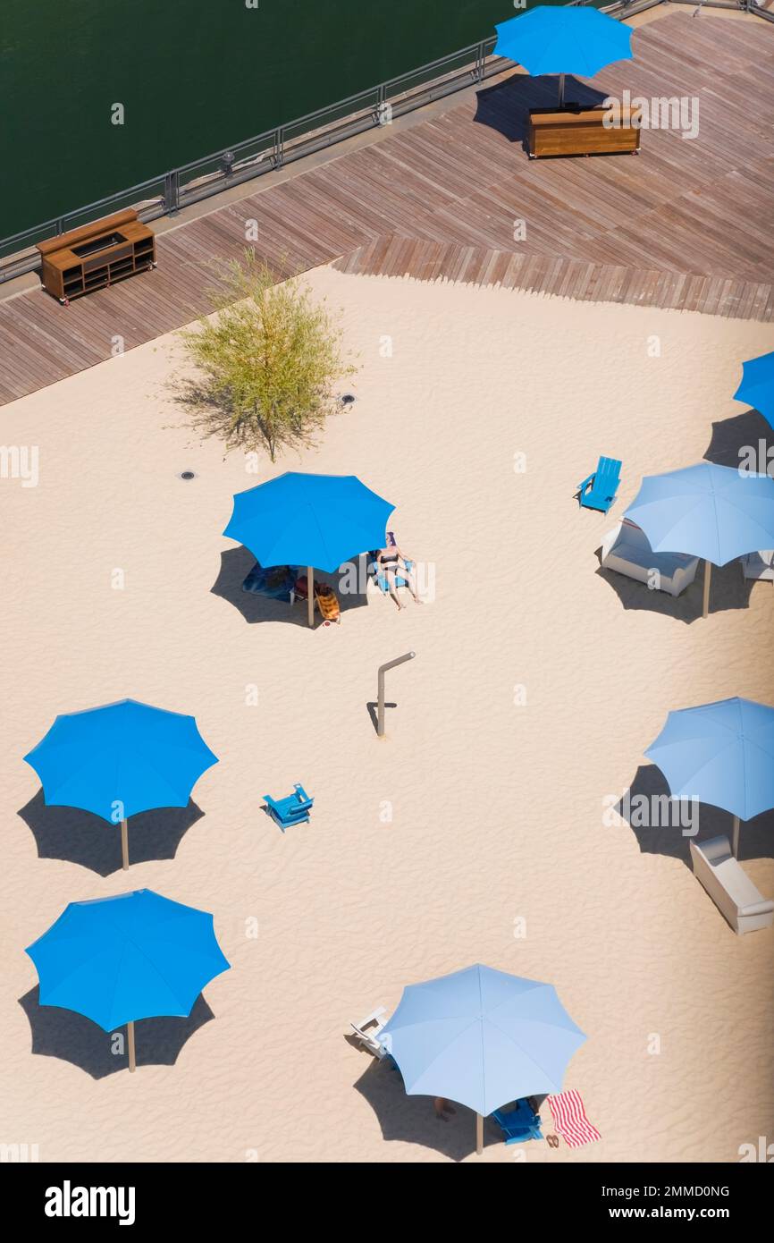 High angle view of the Clock tower beach facing the marina in the Old ...