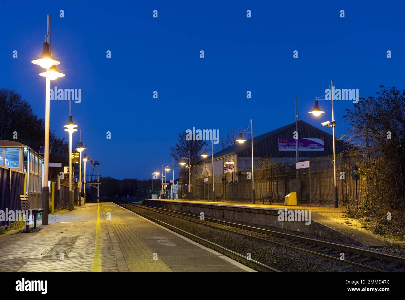 Empty Creswell railway station on the Robin Hood line, Nottinghamshire ...