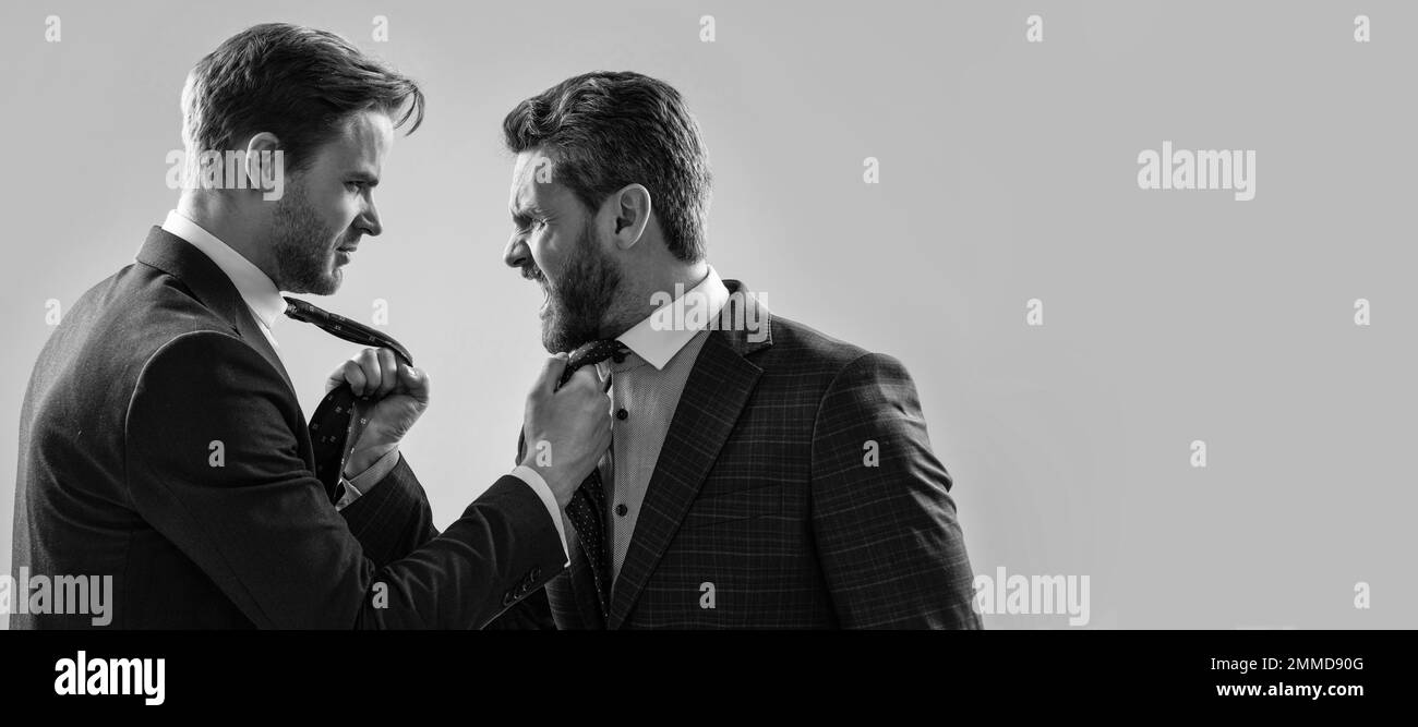 Man face portrait, banner with copy space. disagreed men colleague ...