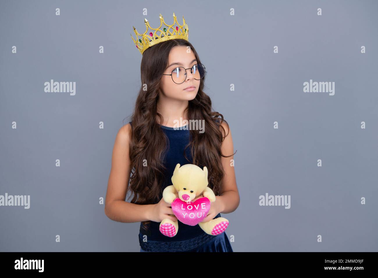 Birthday kids prom party. Portrait of ambitious teenage girl with crown ...