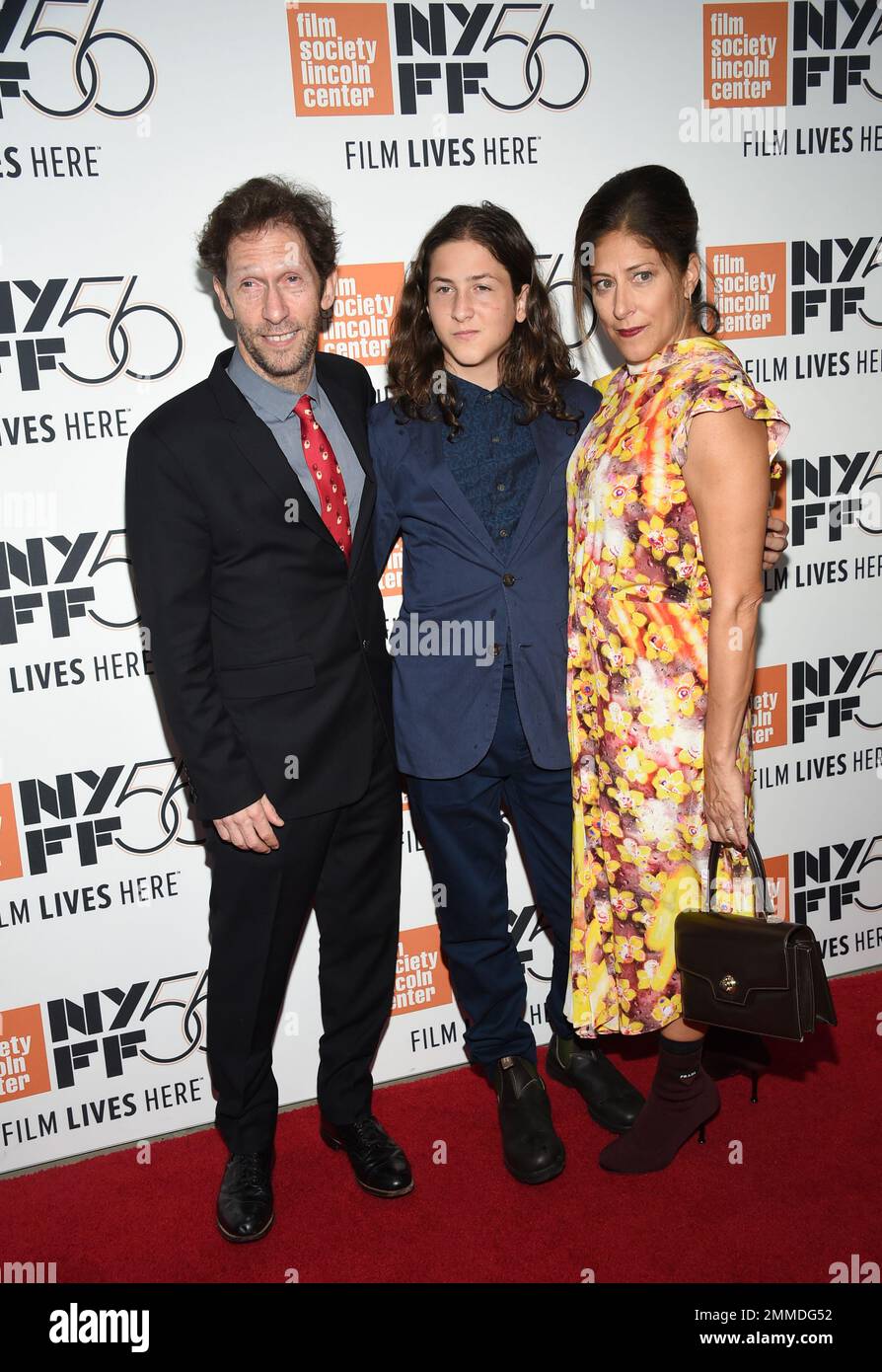 Actor Tim Blake Nelson, left, son Eli and wife Lisa Benavides-Nelson attend the premiere for ...