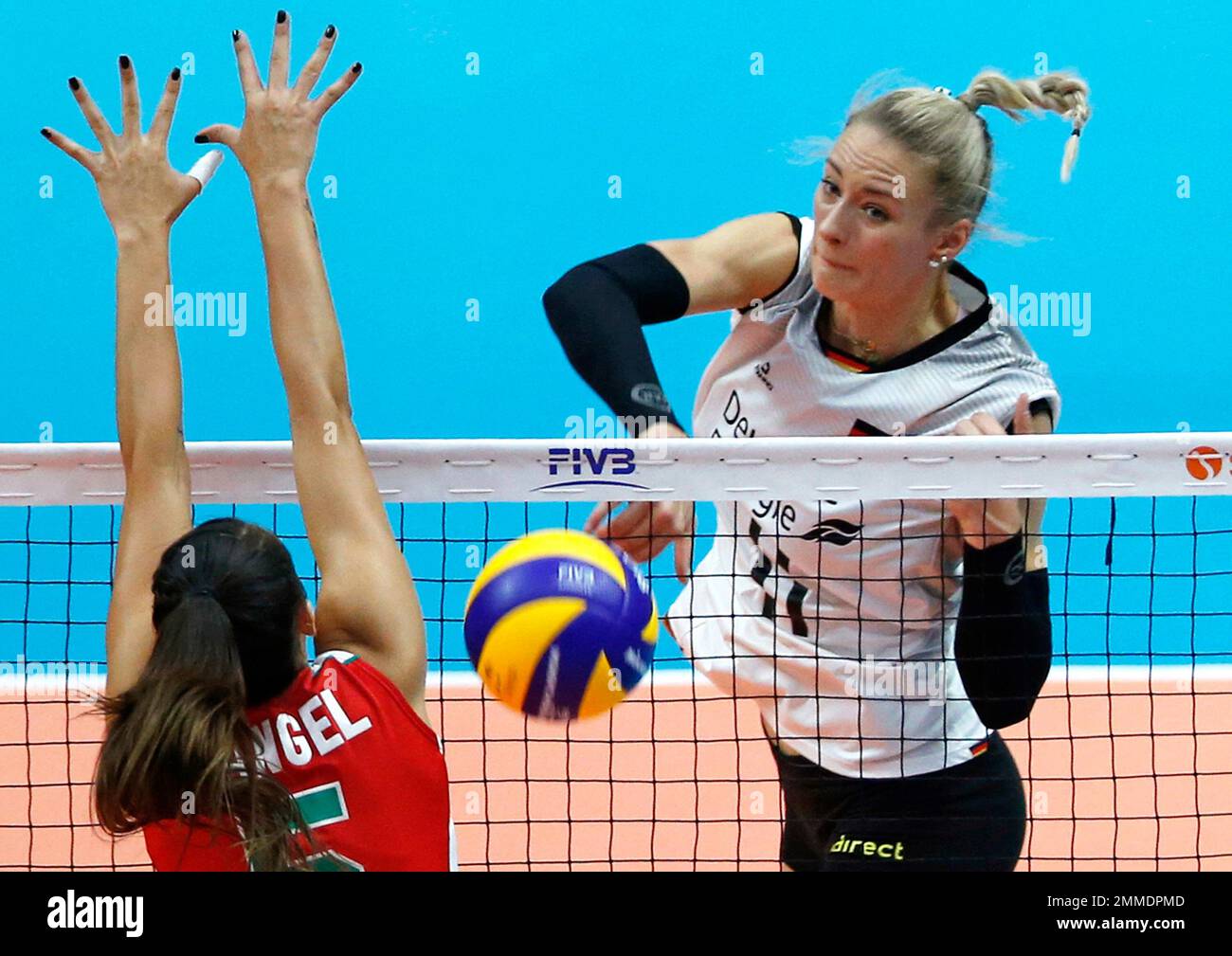 Germany's Louisa Lippmann spikes against Mexico during their first ...