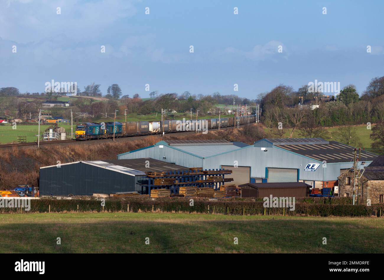 2 Direct Rail Services class 68 locomotives hauling an intermodal ...