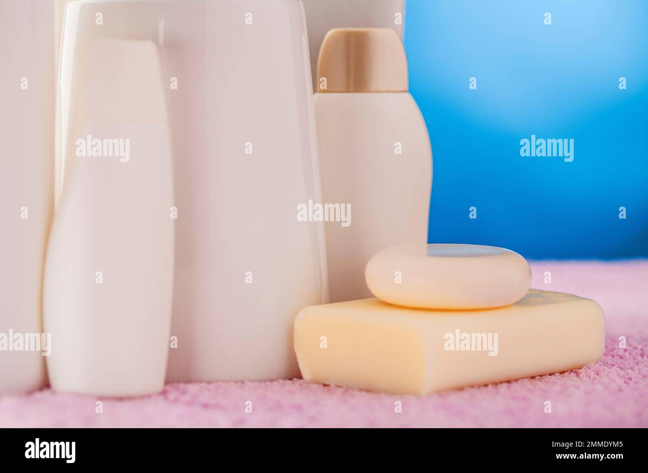 plastic bottles for cosmetics and solid soaps Stock Photo - Alamy