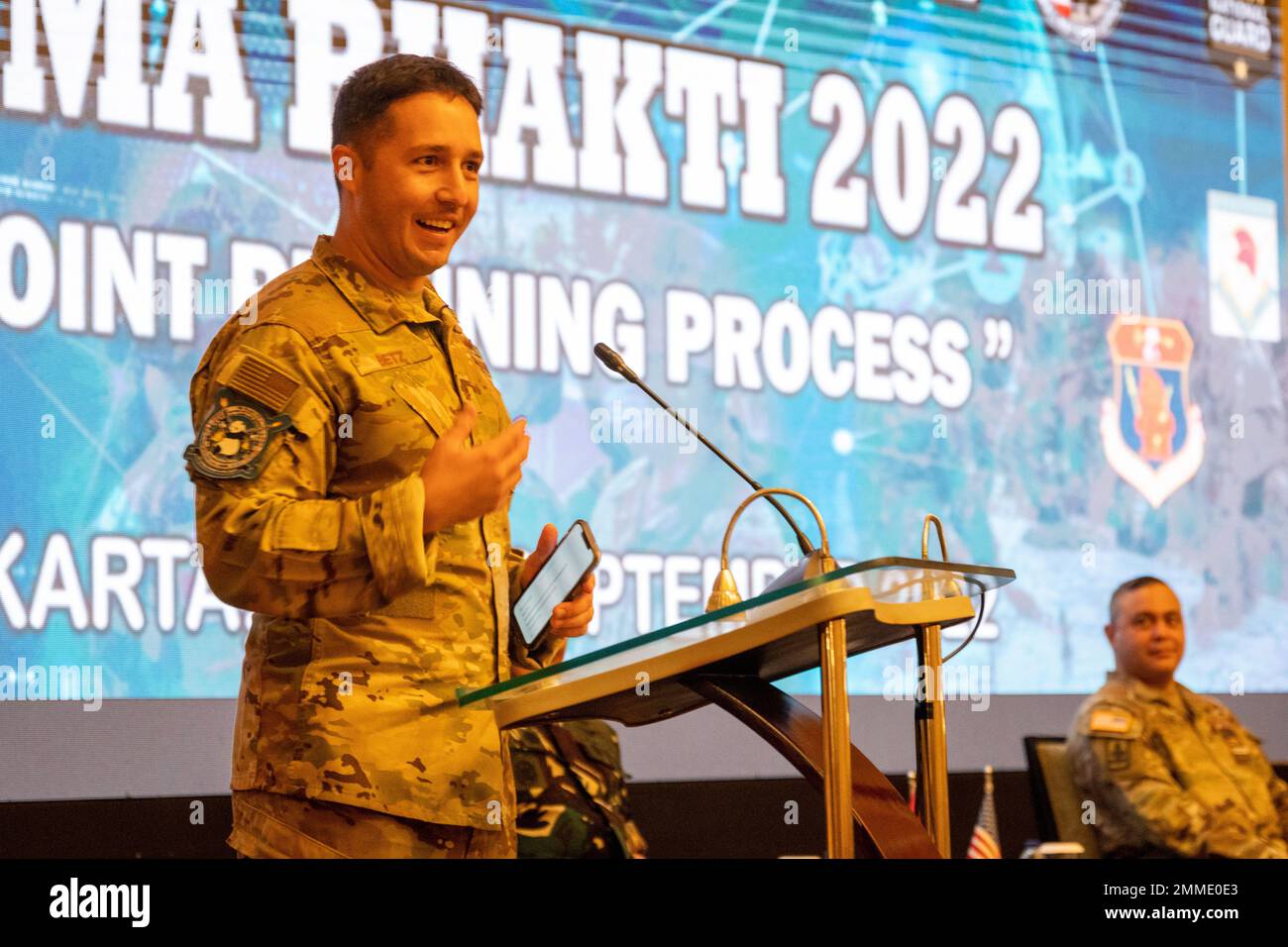 U.S. Air Force Maj. Derek Betz speaks to U.S. and Indonesian service ...