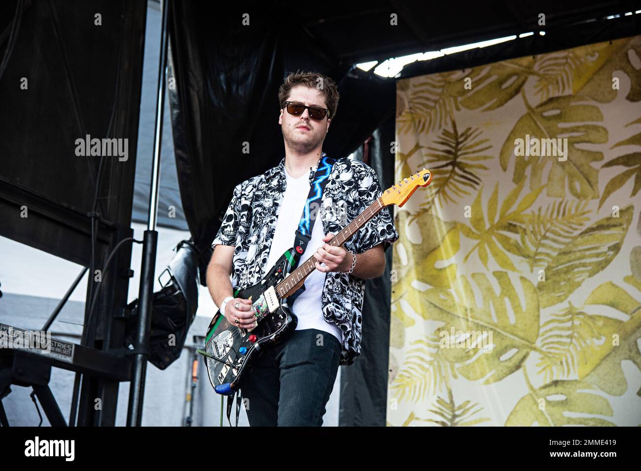 Musican performing with Allan Rayman seen at Ohana Festival at Doheny ...