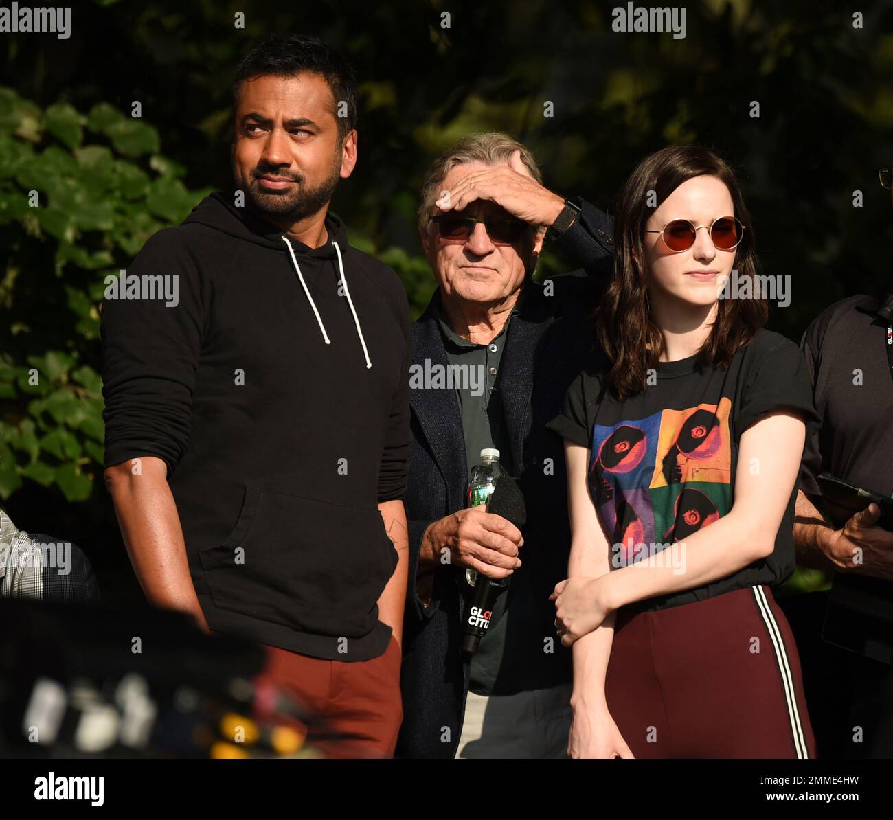 Actors Kal Penn, left, Rachel Brosnahan and Robert De Niro address the ...