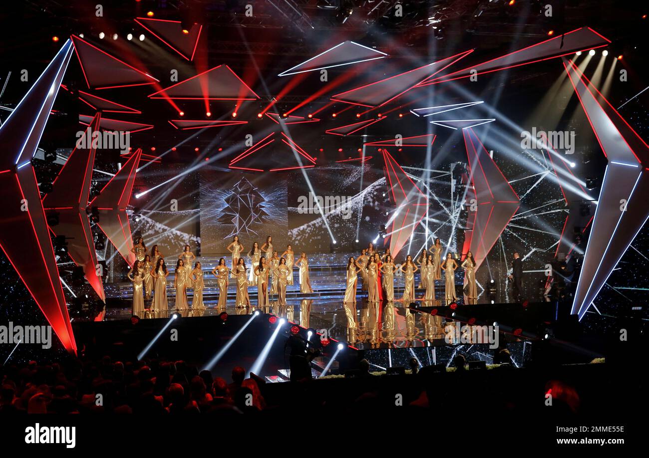 Contestants of the Miss Lebanon 2018 beauty pageant pose in their dress ...