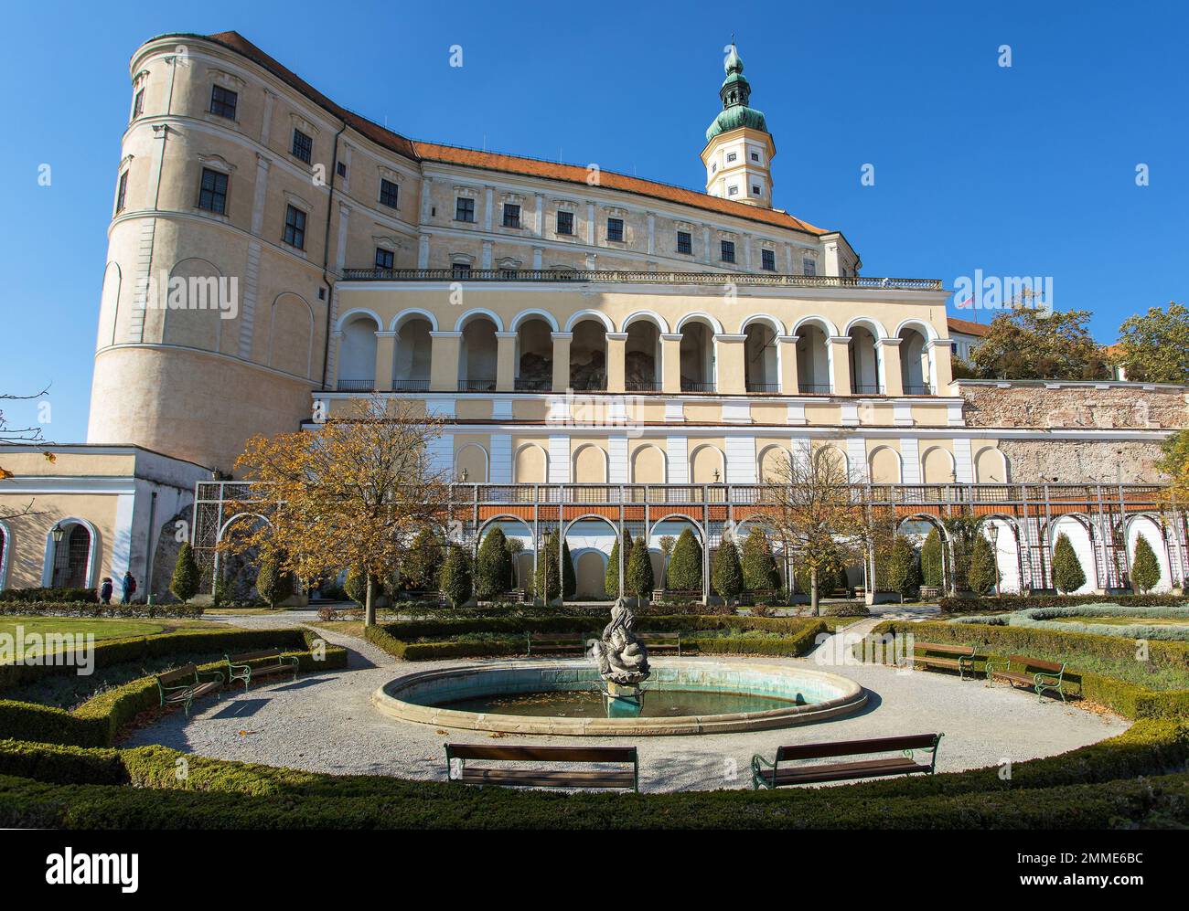 Mikulov Castle, fountain and clock tower, one of the most important ...