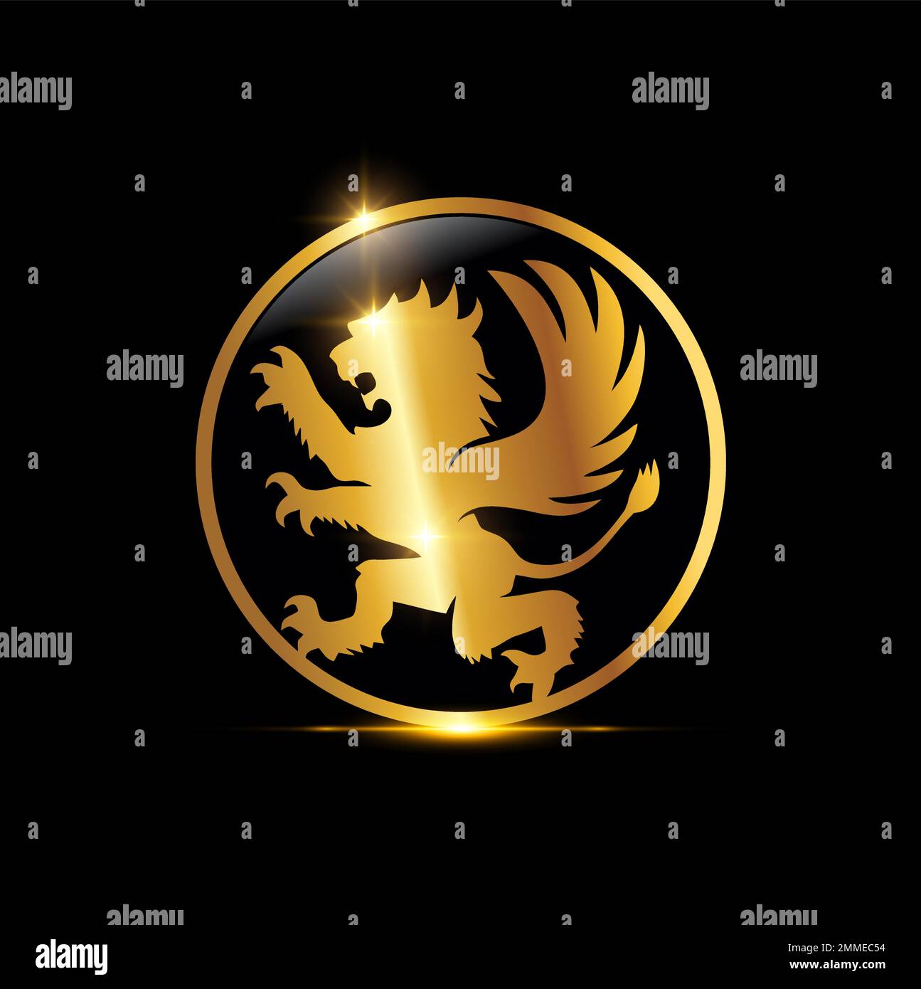 A vector illustration of Golden Lion winged Logo sign in black ...
