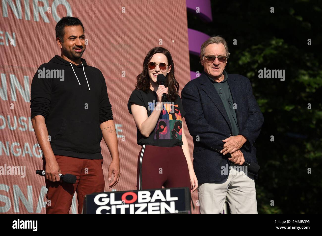 Actors Kal Penn, left, Rachel Brosnahan and Robert De Niro address the ...
