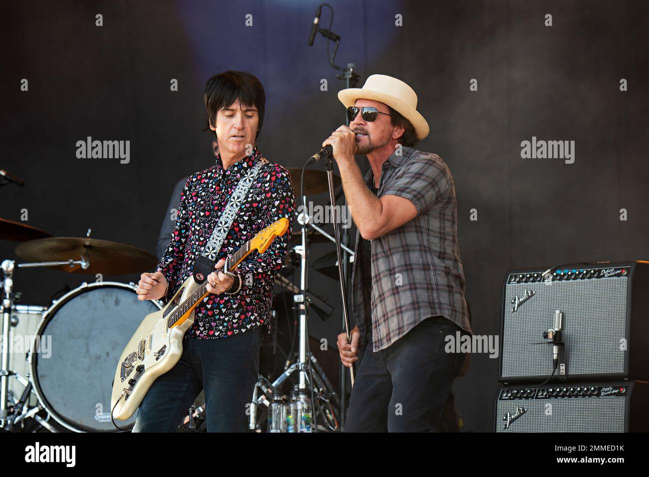 Johnny Marr, left, and Eddie Vedder seen at Ohana Festival at Doheny ...