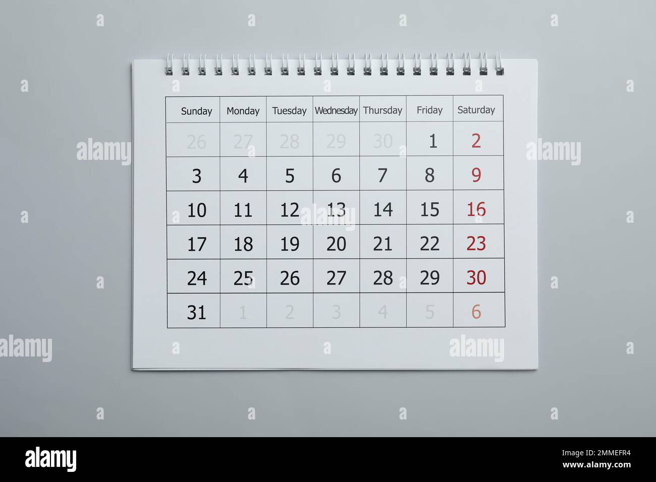Paper calendar on light grey background, top view Stock Photo - Alamy