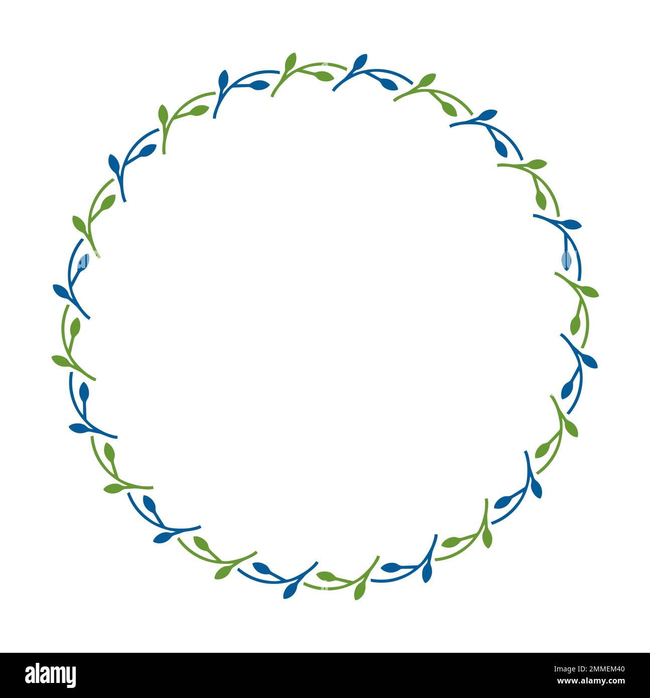 Simple round wreath with contour branches. Border of green leaves ...