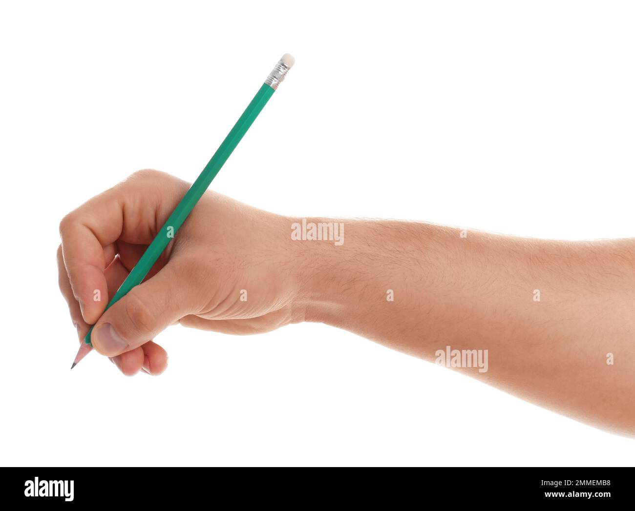 Man holding pencil on white background, closeup of hand Stock Photo - Alamy