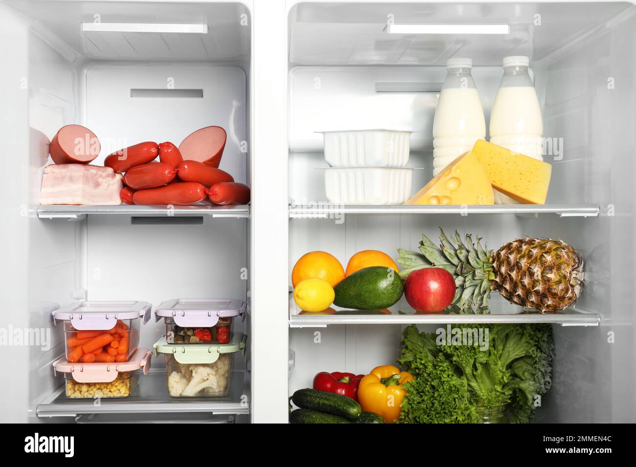 Open refrigerator food meat vegetables hi-res stock photography and ...