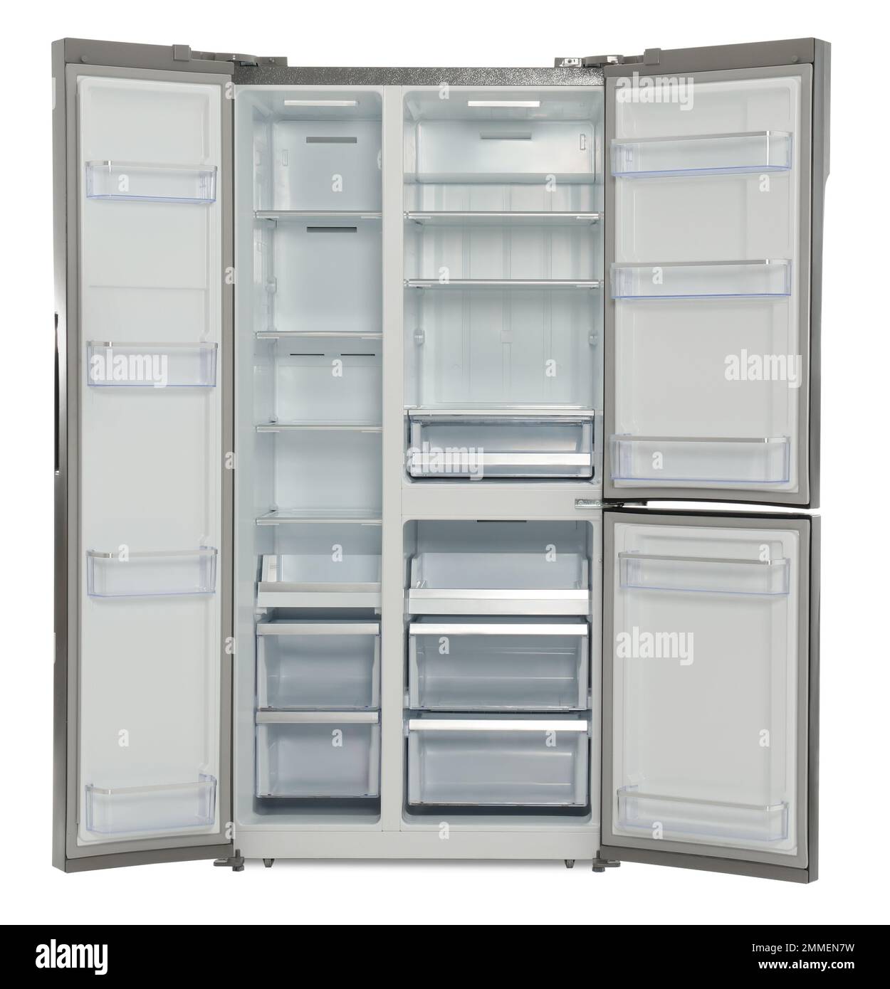 Empty stainless steel refrigerator isolated on white Stock Photo - Alamy