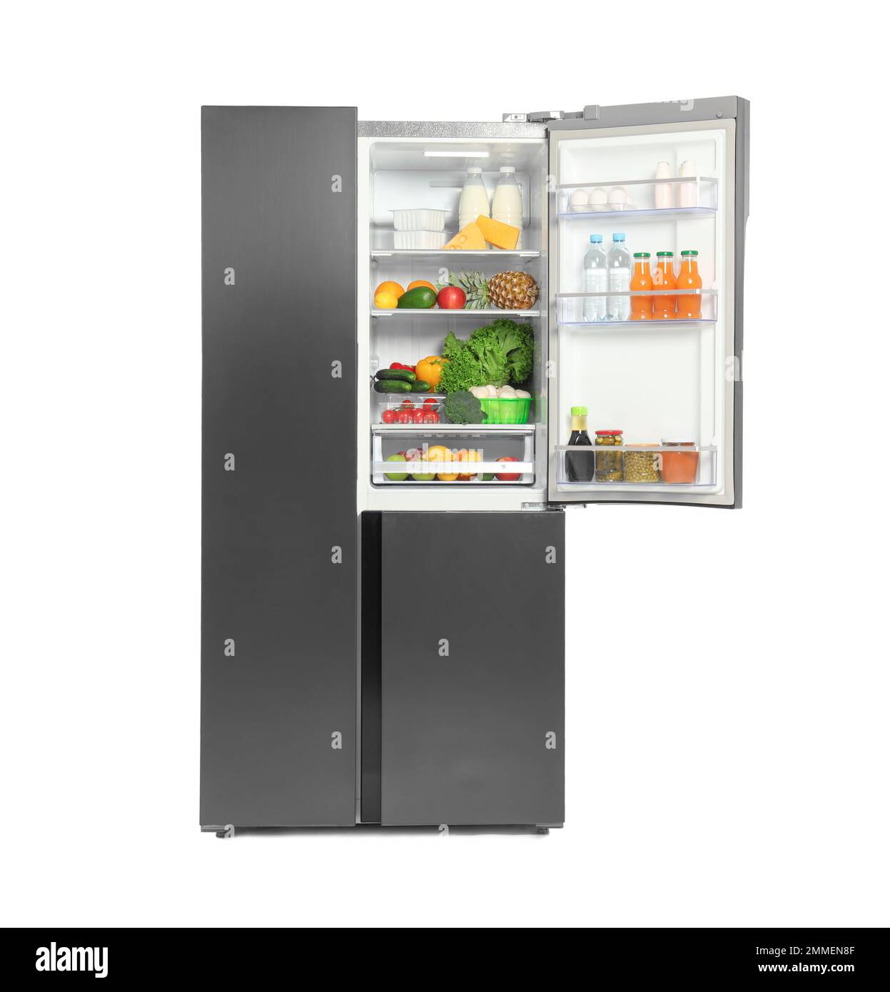 Open refrigerator full of different products isolated on white Stock ...
