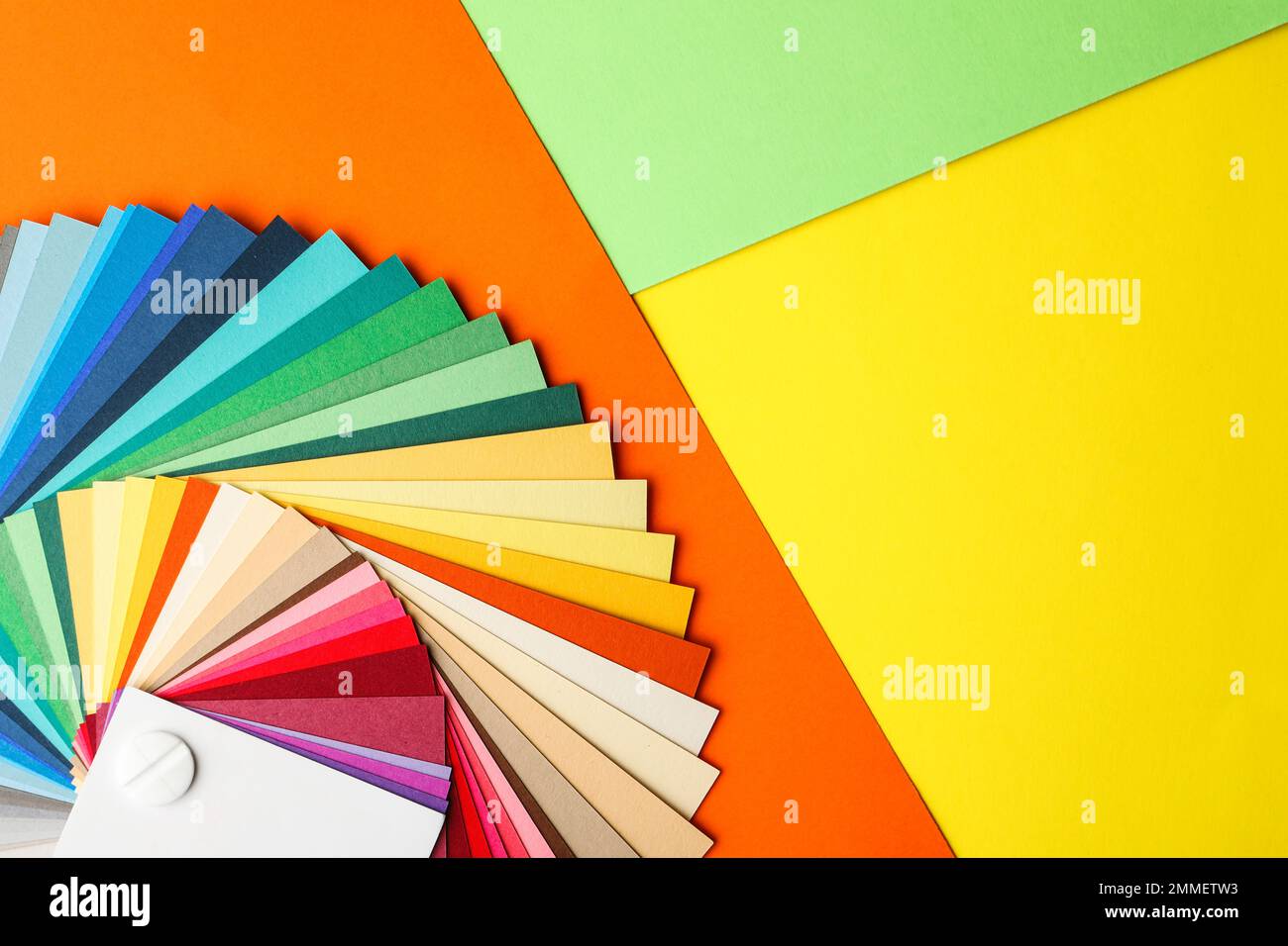 Color palette on bright background, top view. Space for text Stock ...