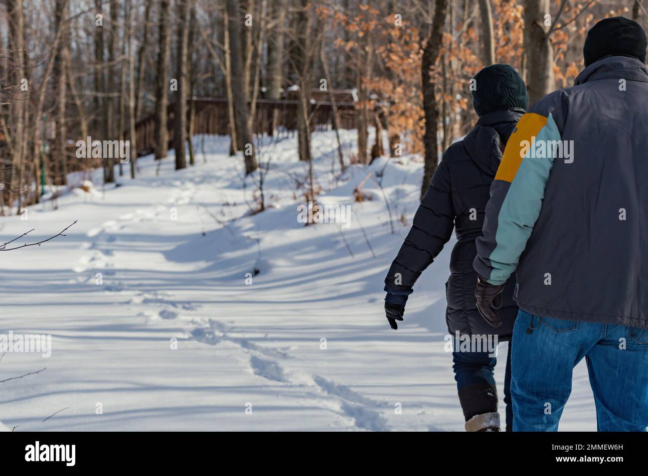 winter walk in the snow cold weather activities people outside footpath ...