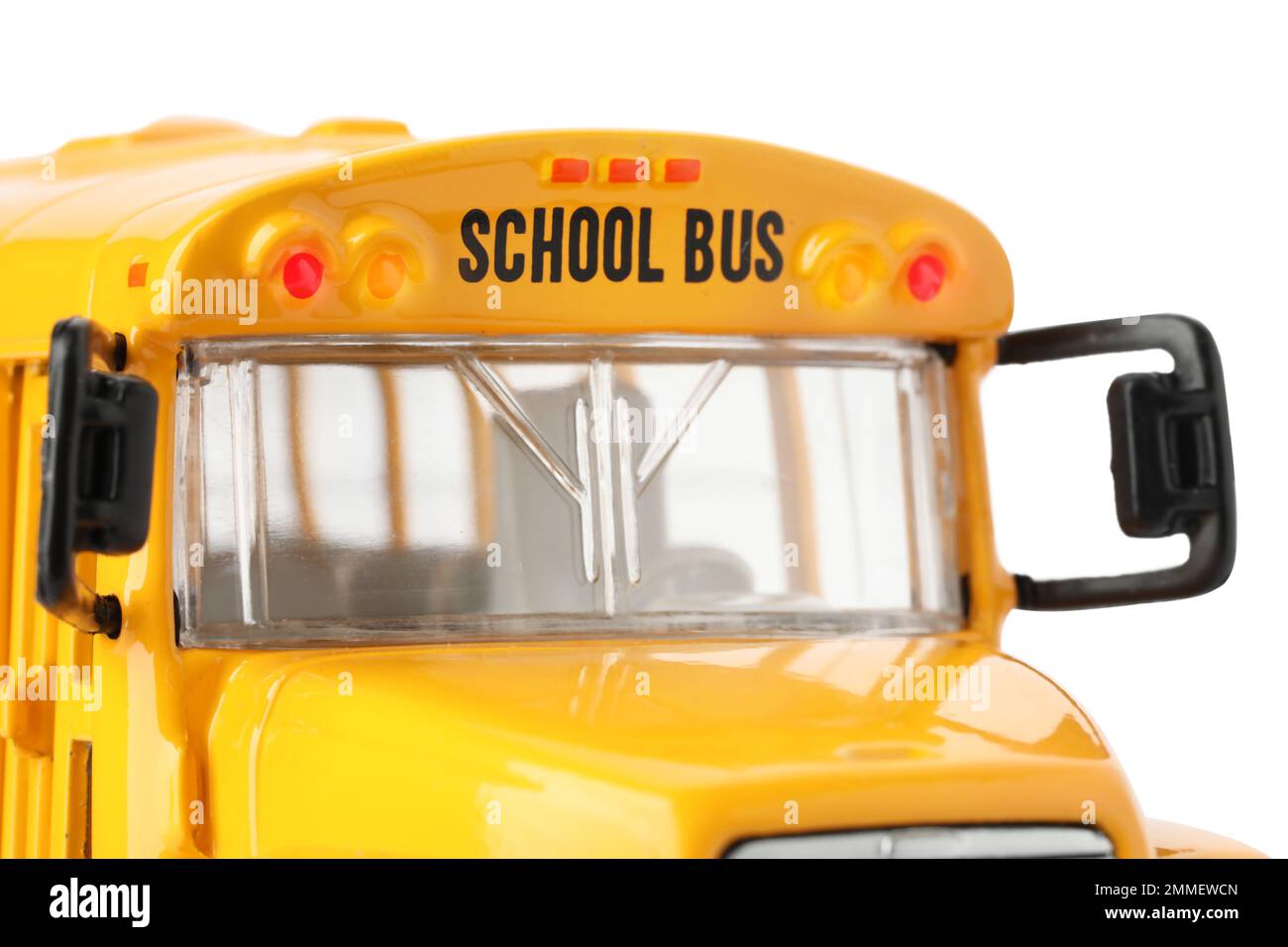 Yellow school bus on white background, closeup. Transport for students ...