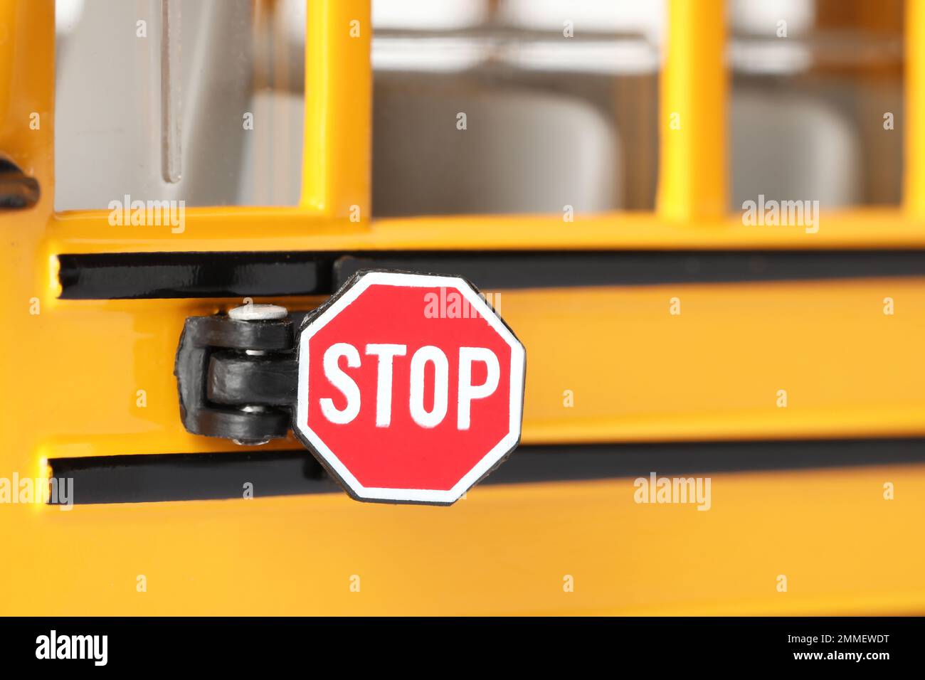 Yellow school bus, focus on stop sign. Transport for students Stock ...
