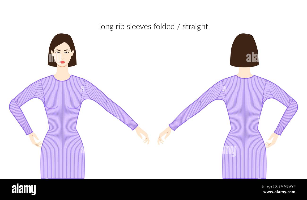 Rib sleeves knit long length clothes character beautiful lady in ...