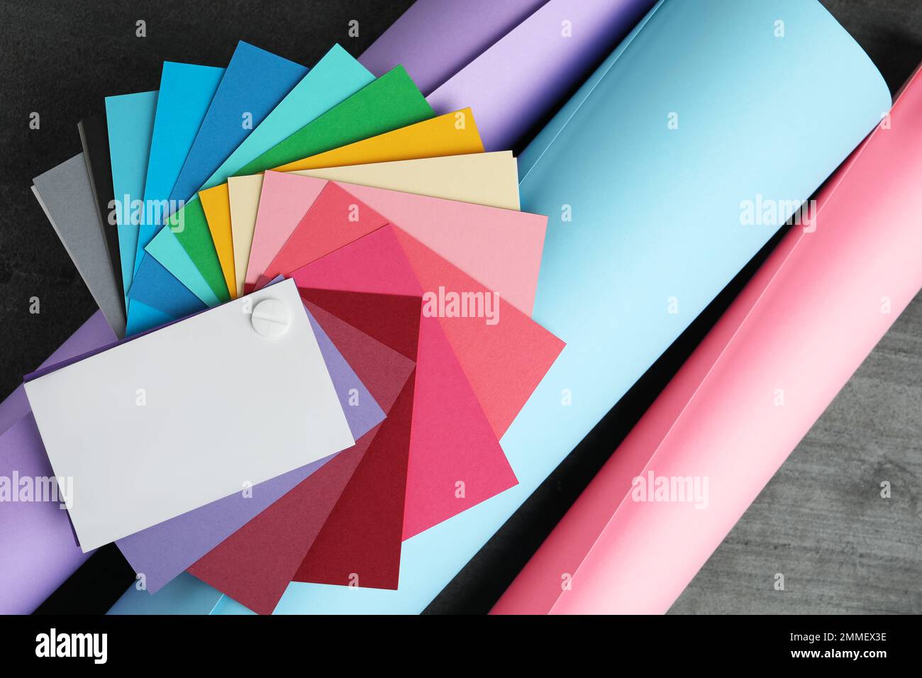 Flat lay composition with color palette on grey stone background Stock ...