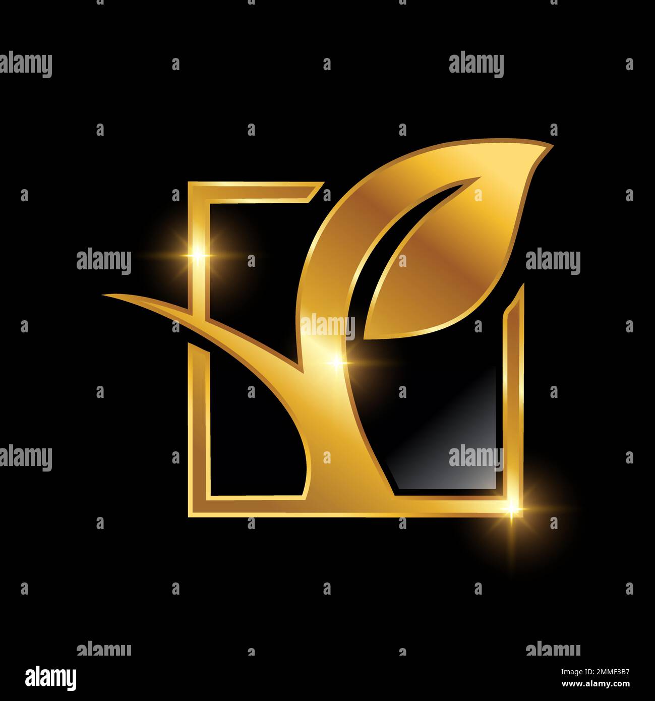 A vector Illustration of Golden Leaf Luxury Royal Logo Sign in black ...