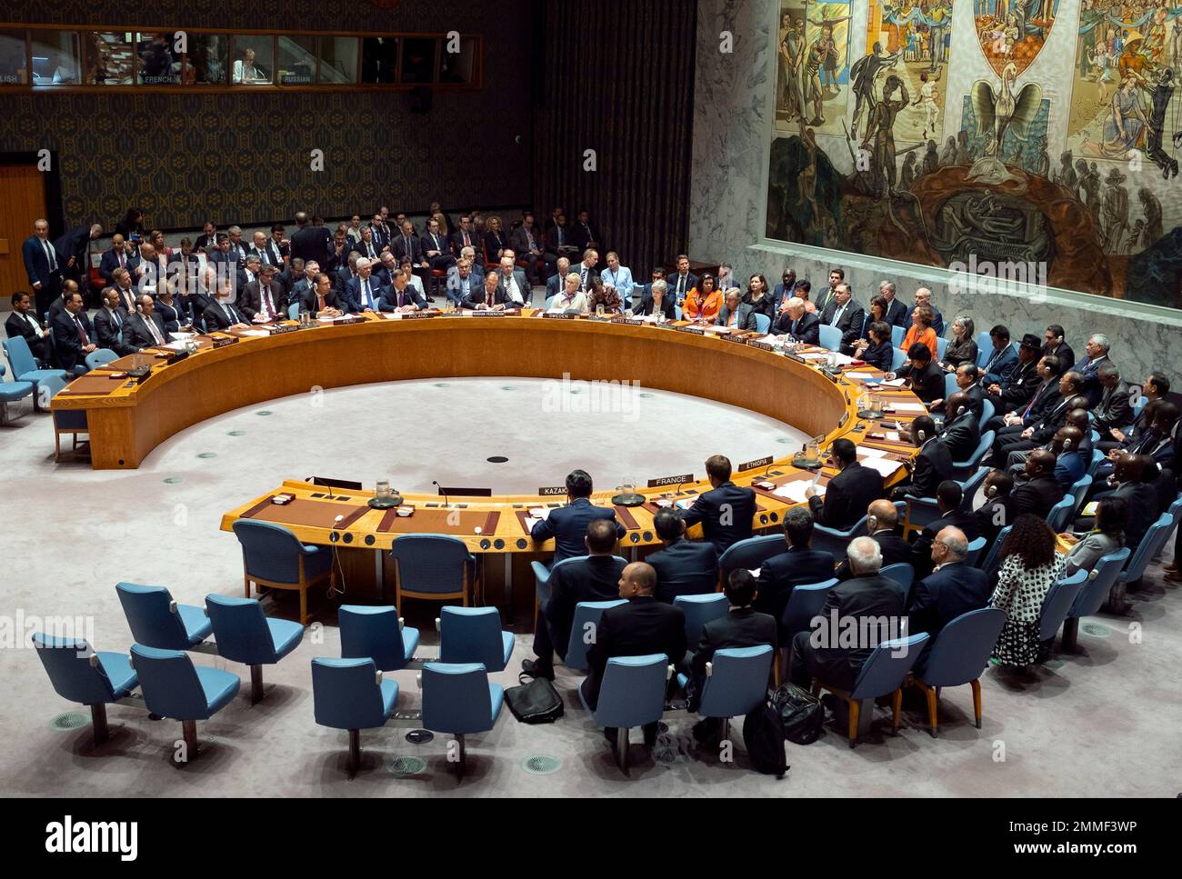 Members of the United Nations Security Council conduct a meeting during ...