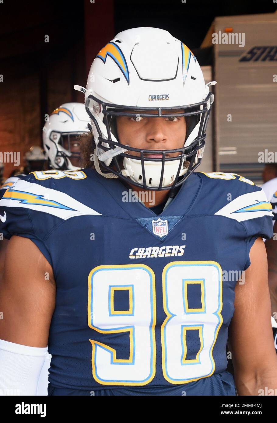 Los Angeles Chargers defensive end Isaac Rochell (98) heads for the ...