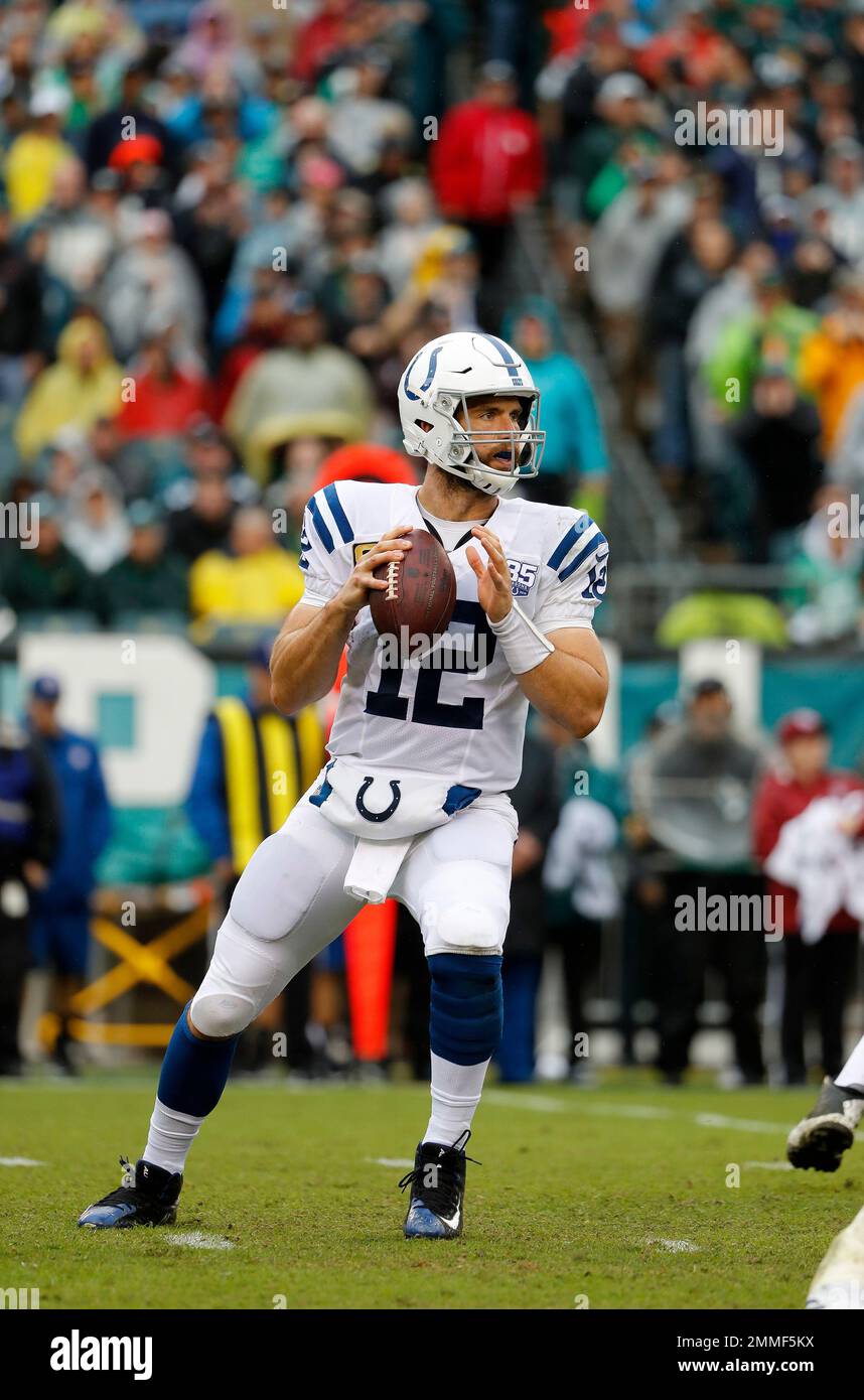 Indianapolis Colts quarterback Andrew Luck drops back to pass during an ...
