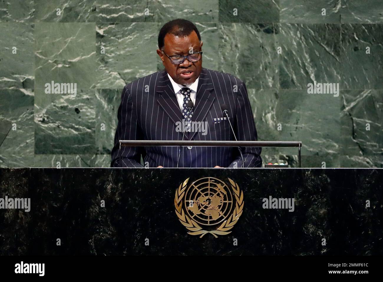 Namibia's President Hage Geingob addresses the 73rd session of the ...