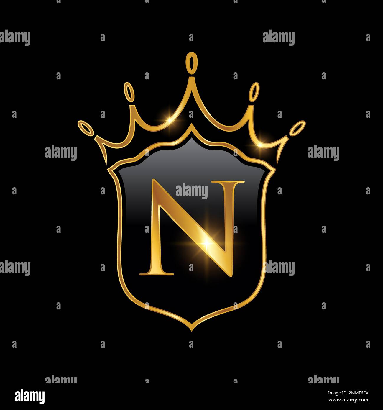 Initial N monogram alphabet with a crown and shield. Royal King queen ...