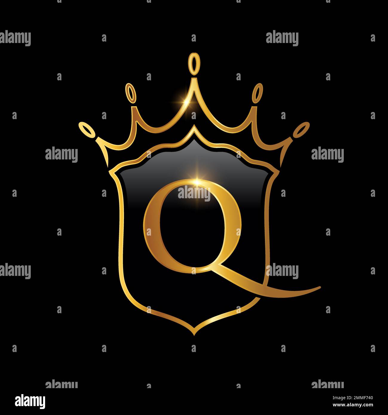 Initial Q monogram alphabet with a crown and shield. Royal King queen ...