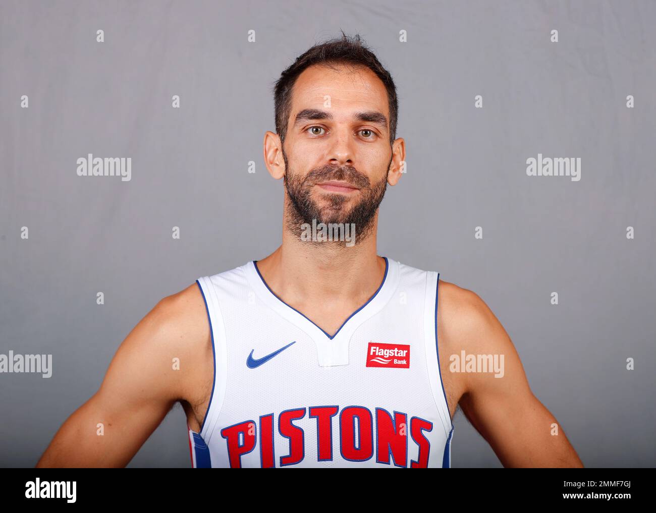 Detroit Pistons' Jose Calderon poses during NBA basketball media day in ...