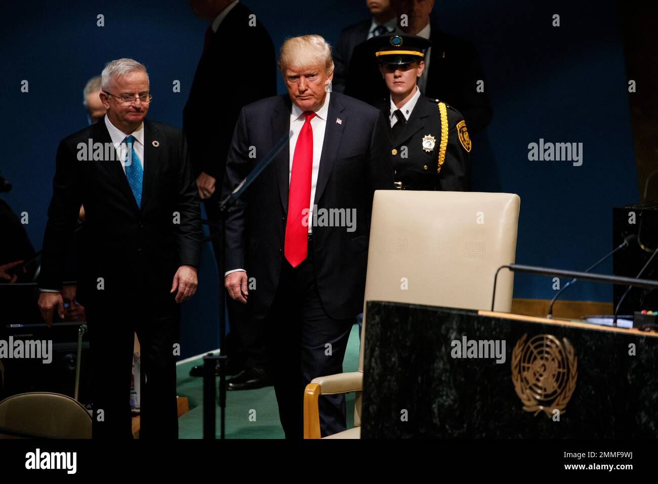 President Donald Trump arrives to deliver a speech to the United ...