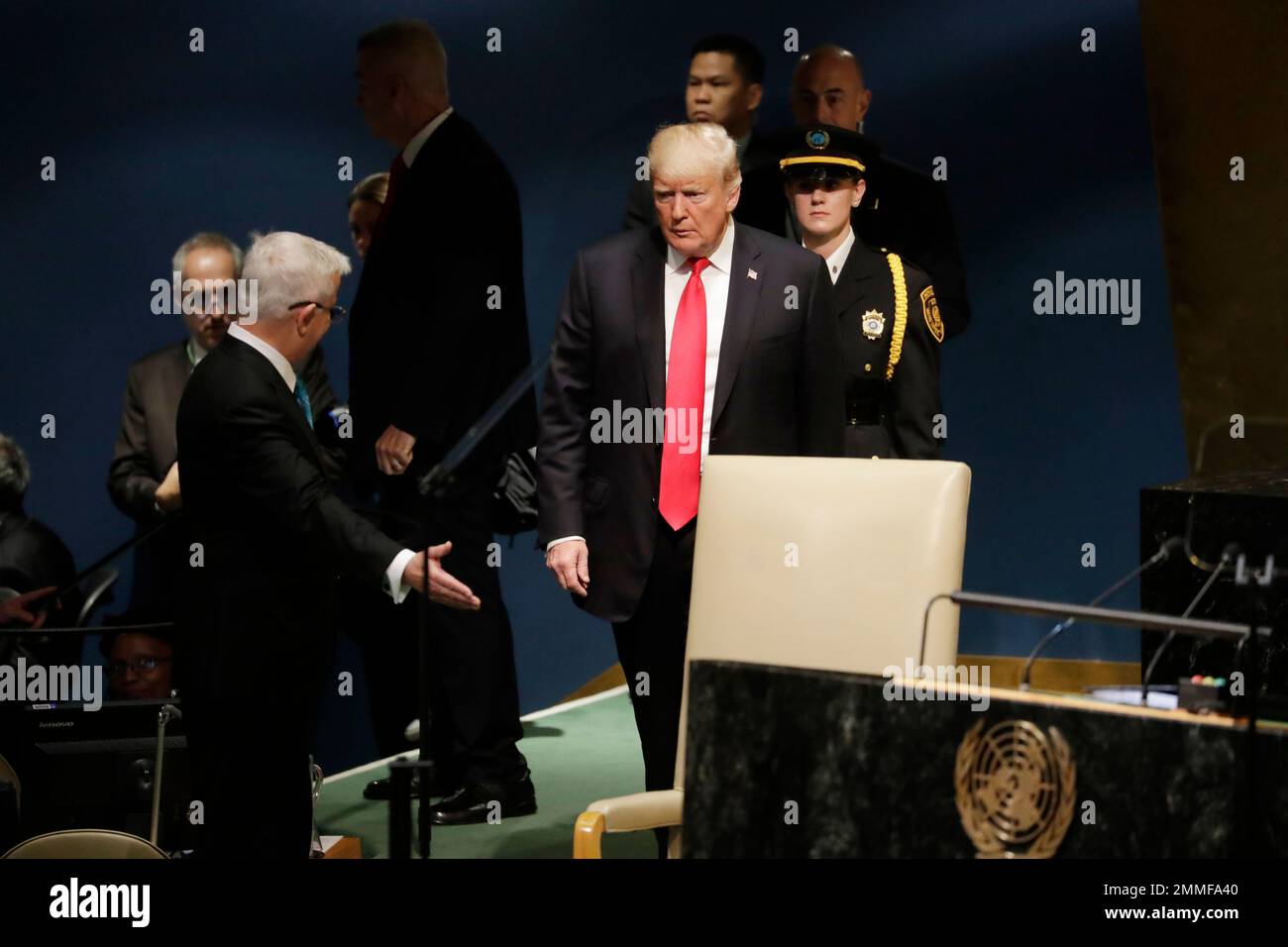 President Donald Trump arrives to deliver a speech to the United ...