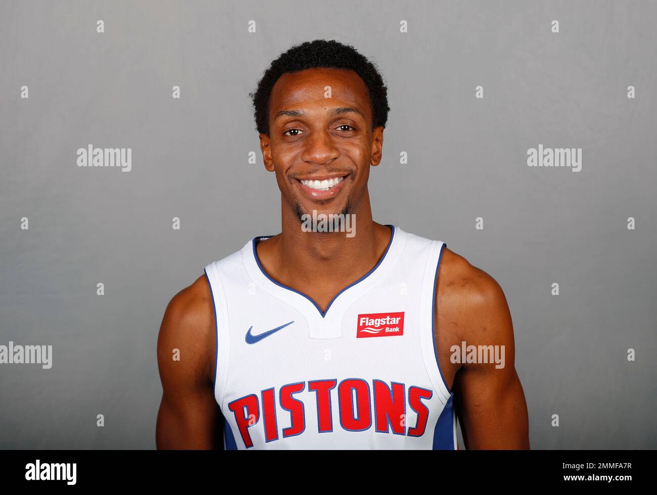 Detroit Pistons' Ish Smith poses during NBA basketball media day in ...