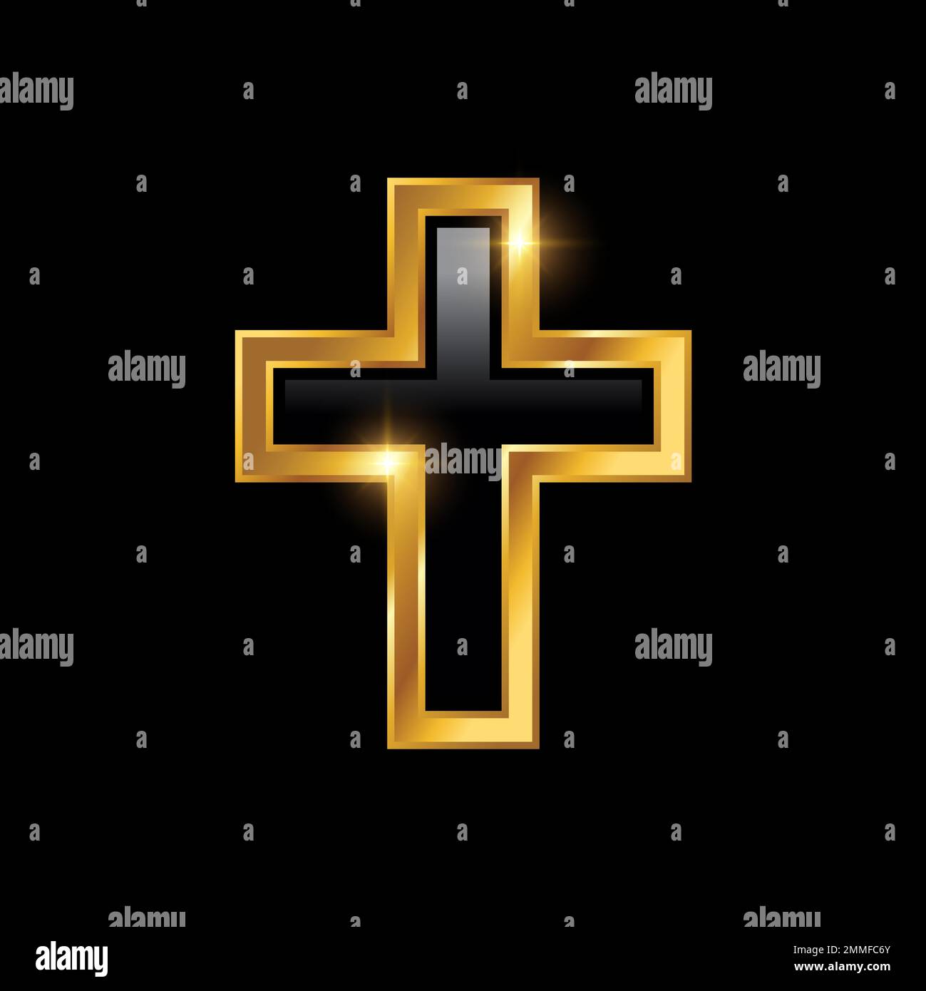 Golden Luxury Cross vector Sign in black background with gold shine ...